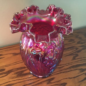 Fenton Daffodil Fluted Vase/ruby Red Carnival Glass Vase - Etsy