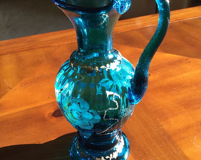 Bill Fenton Hand Painted Signed Deep Turquoise/blue Gold Encrusted Ewer ...