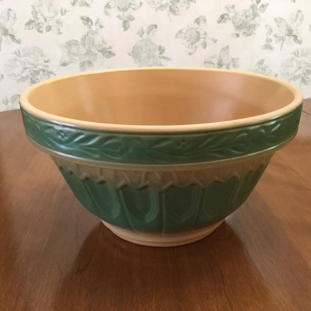 Vintage Over and Back Gothic Green Yellow 10 1/2 Inch Large Mixing Bowl ...