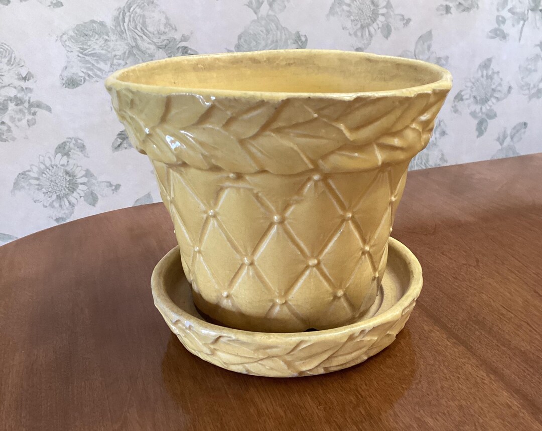Mccoy Quilted Leaves Planter With Attached Saucer - Etsy