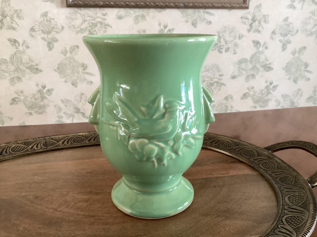 Mccoy Bird and Berries Green Handled Vase - Etsy