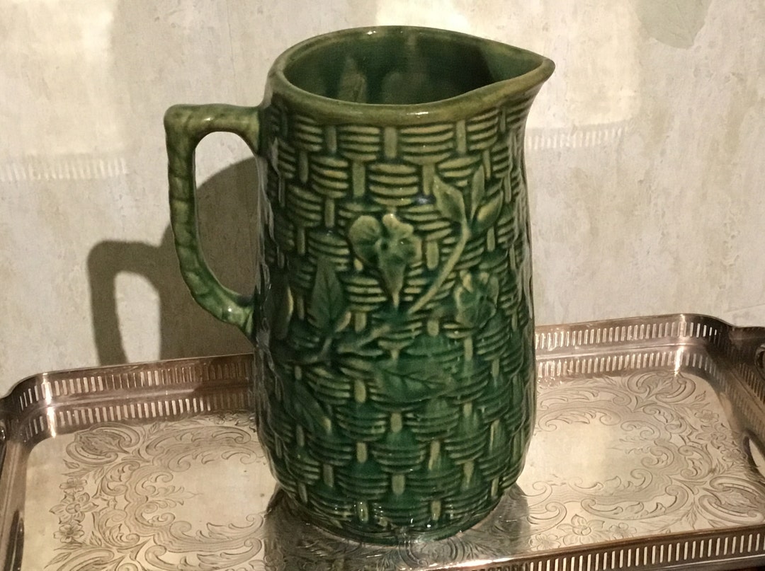 Mccoy Basketweave Green Morning Glory 9 Inch Pitcher - Etsy