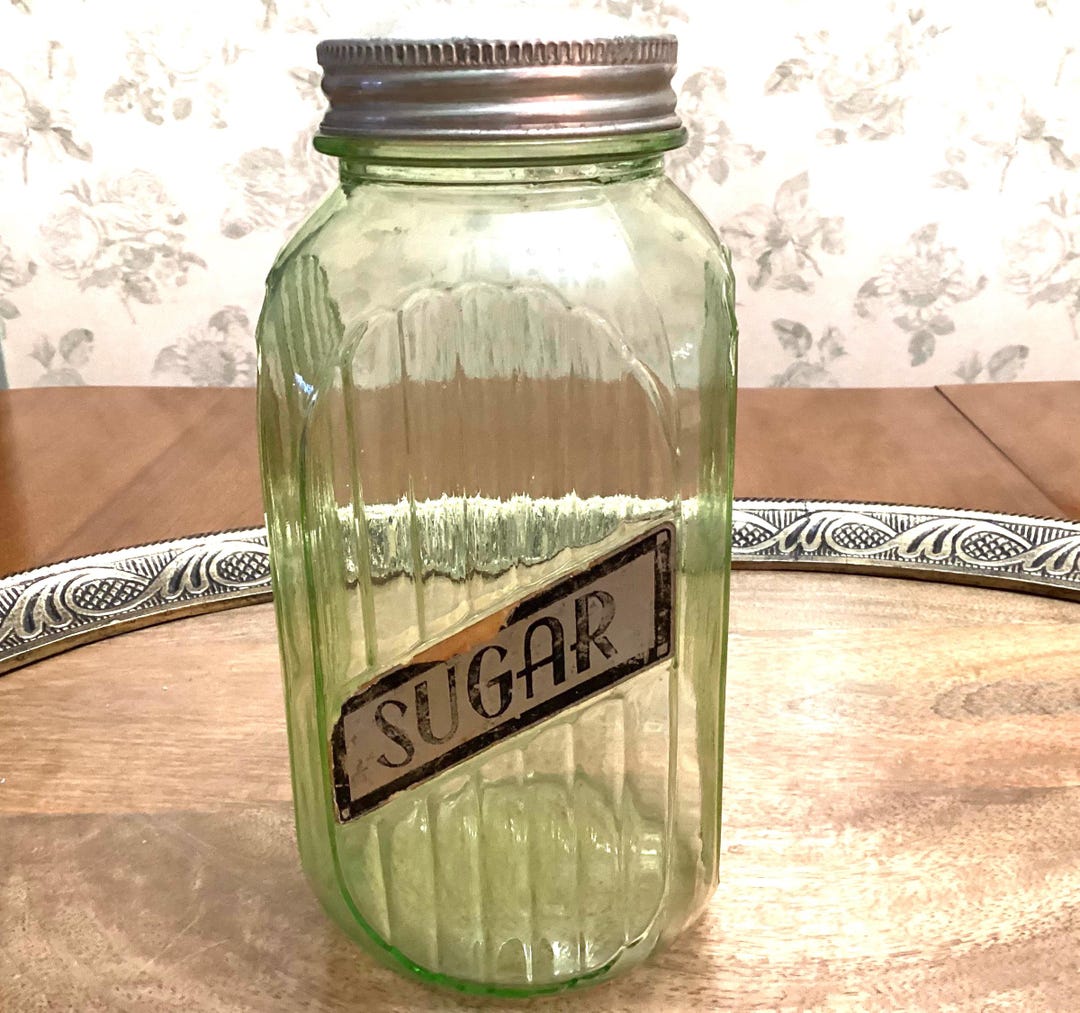 Vintage Green SUGAR Original Label Ribbed Canister Hoosier Jar - Etsy