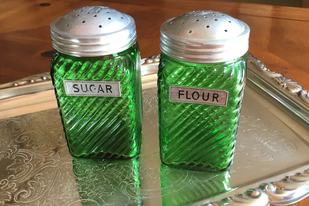 Vintage Owens Illinois Forest Green Glass Ribbed SUGAR FLOUR Shakers - Etsy