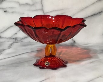 Red Glass Candy Dish | Etsy