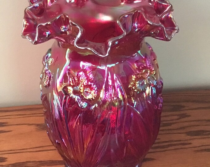 Fenton Daffodil Fluted Vase/ruby Red Carnival Glass Vase - Etsy
