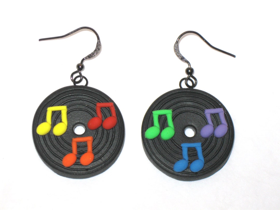 Record Earrings,rainbow Music Note Earrings,phonograph Record Earrings ...