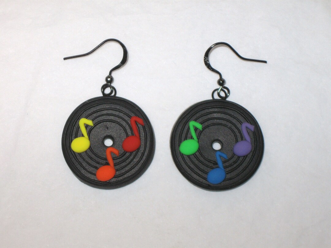 Record Earrings,rainbow Eighth Note Earrings,phonograph Record Earrings ...
