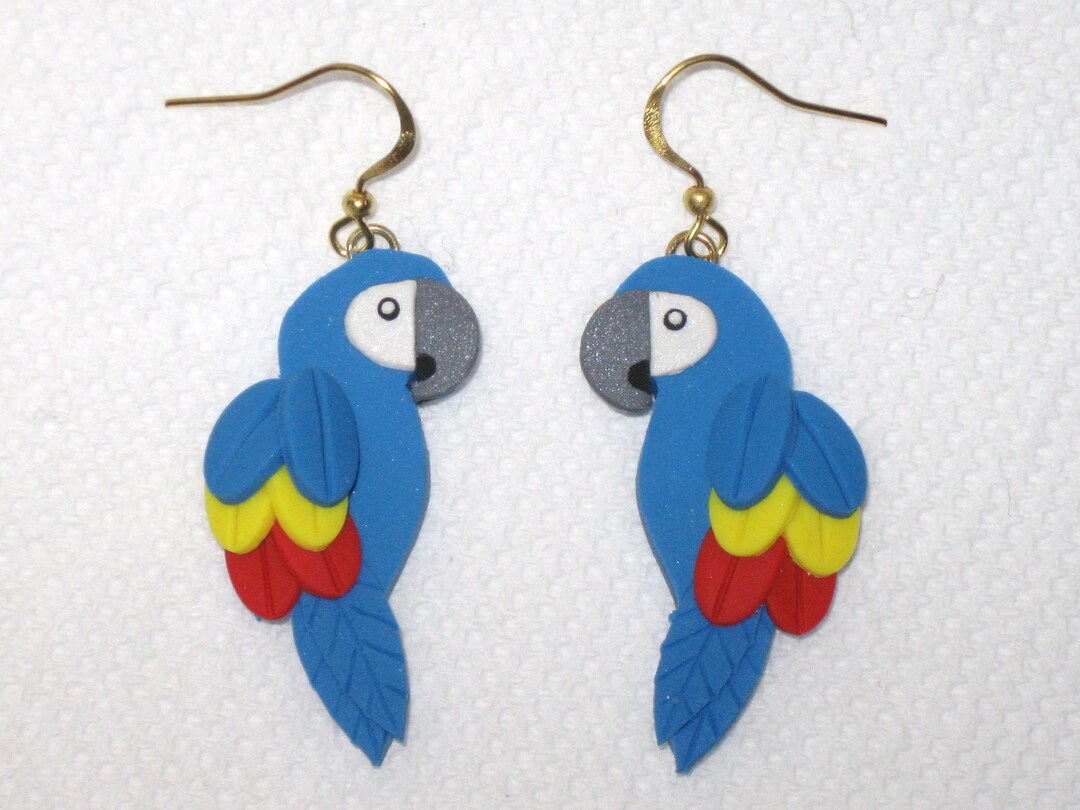 Blue Parrot Earrings,bird Earrings,tropical Bird Earrings,macaw ...