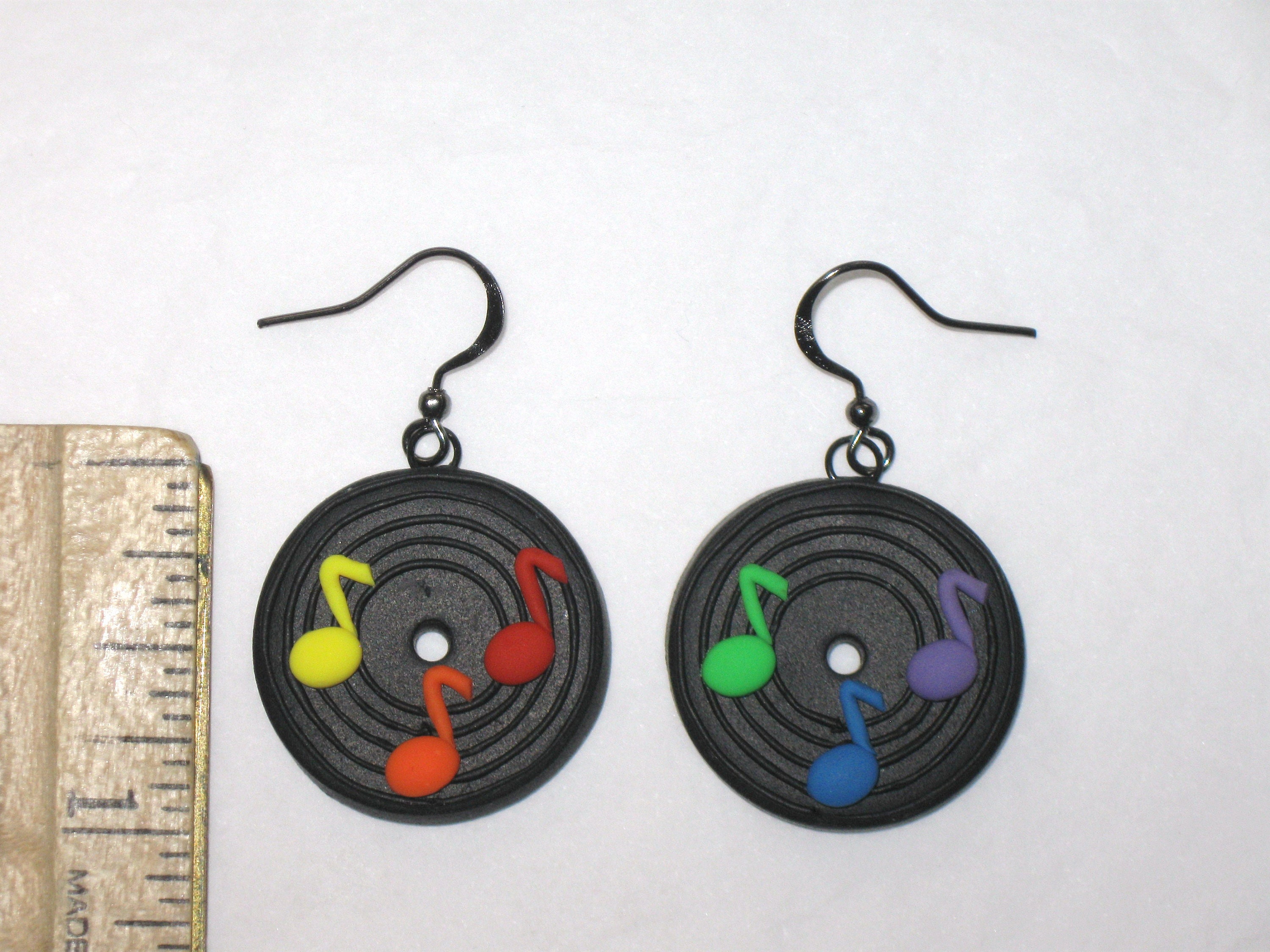Record Earringsrainbow Eighth Note Earringsphonograph Record - Etsy