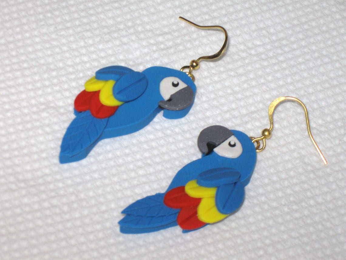 Blue Parrot Earringsbird Earringstropical Bird - Etsy