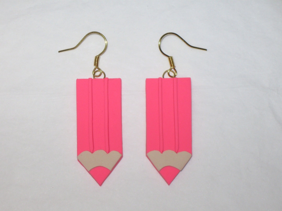 Pink Pencil Earrings,colored Pencil Earrings,pencil Earrings,teacher ...
