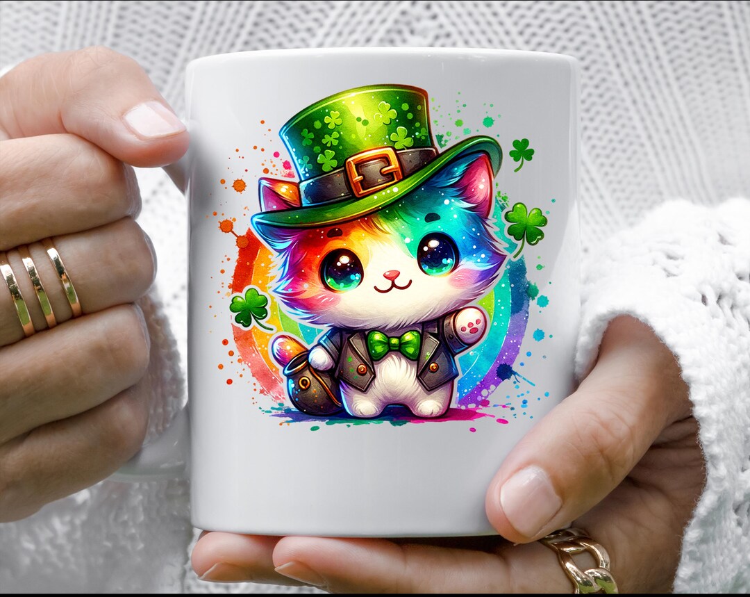 Rainbow St Patricks Cat, T-shirt Design, Mug and More, Digital Download ...