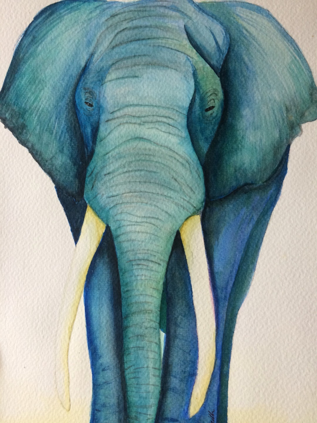 Original Blue Elephant Watercolour Painting - Etsy New Zealand