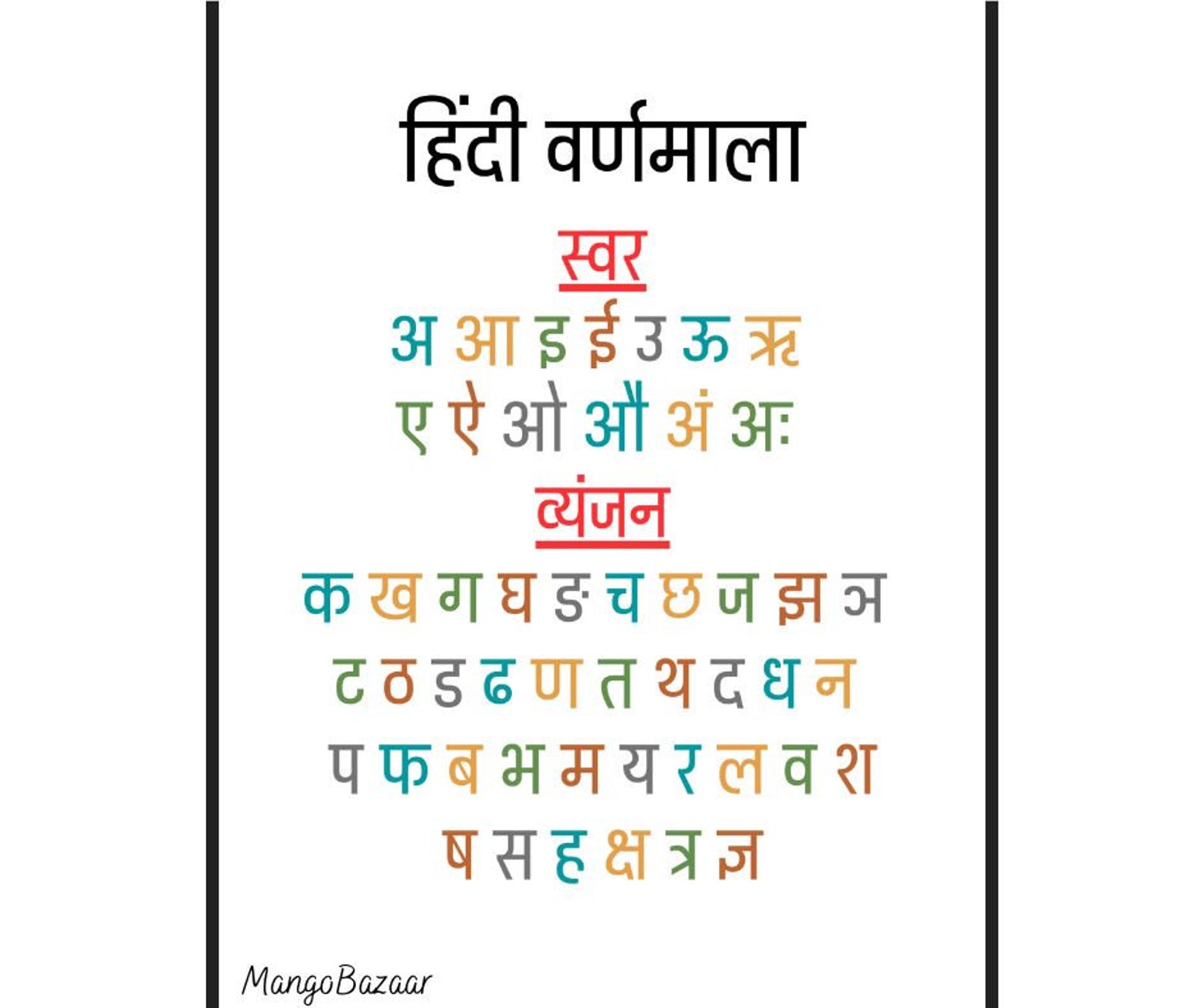 Hindi Varnamala Alphabet Printable, Indian Nursery Decor (digital ...