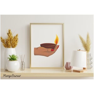 Diwali Diya Art Print, Hindu Festive Decor (digital Download) - Etsy