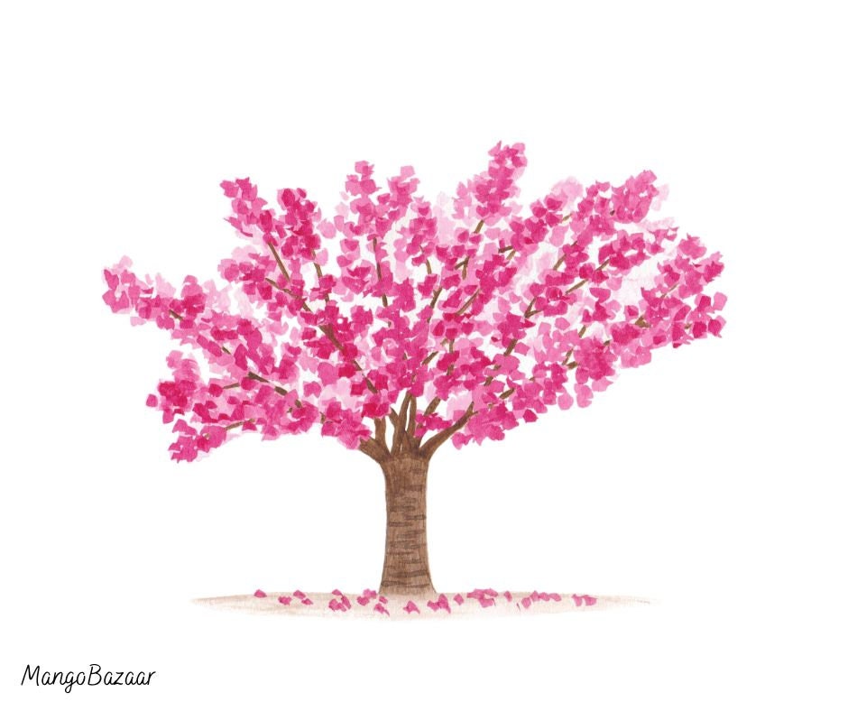 Cherry Blossom Tree Watercolor Painting, Floral Spring Wall Art ...