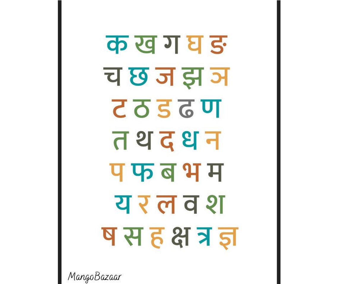 Hindi Alphabet Consonants Printable Chart Hindi Alphabet Indian Decor ...
