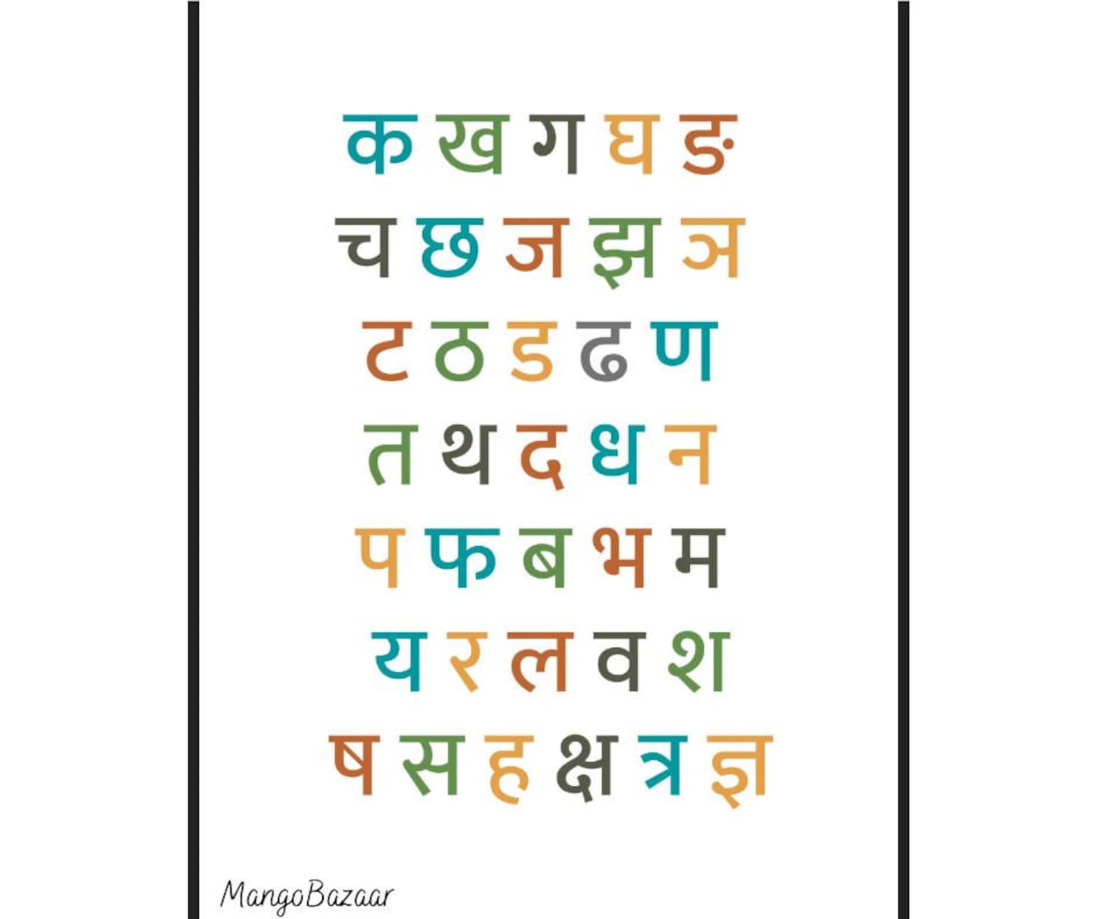 Hindi Alphabet Consonants Chart, Indian Nursery Decor (digital Art) - Etsy
