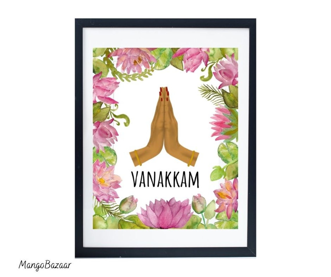 Vanakkam Printable, Hands, Lotus Water Lily, Indian Tamil Welcome Sign ...