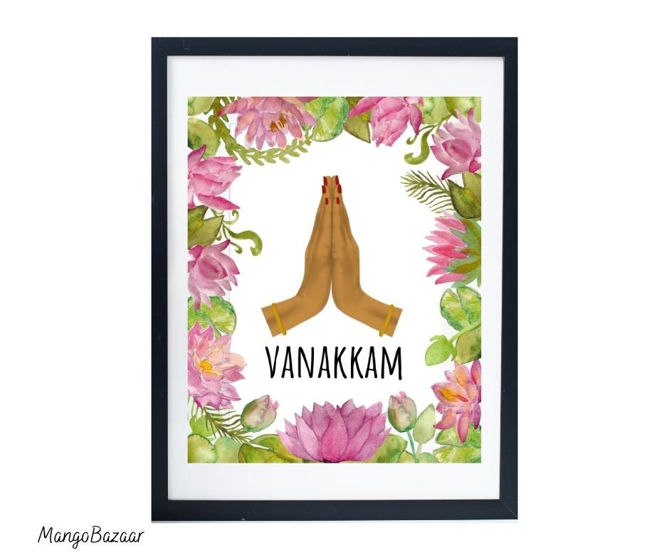Vanakkam Printable, Hands, Lotus Water Lily, Indian Tamil Welcome Sign ...