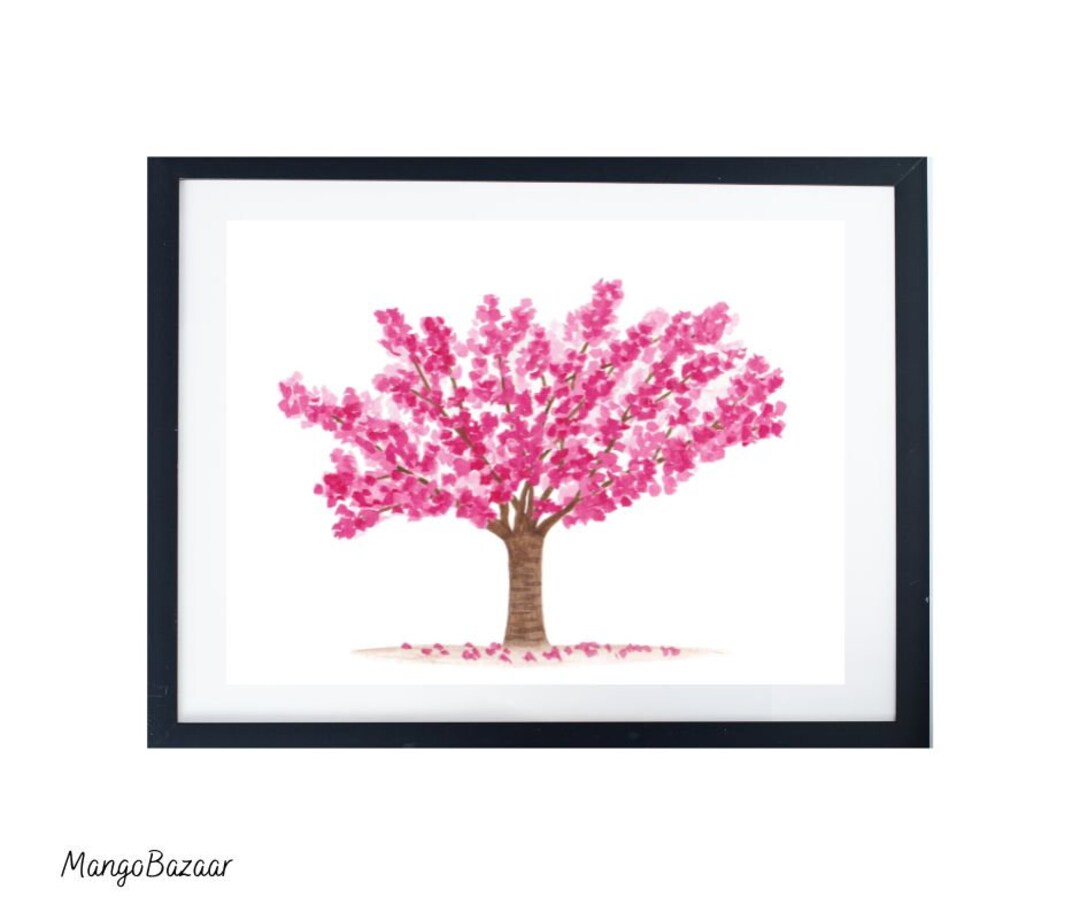 Cherry Blossom Tree Watercolor Painting, Spring Wall Art, Floral Home ...