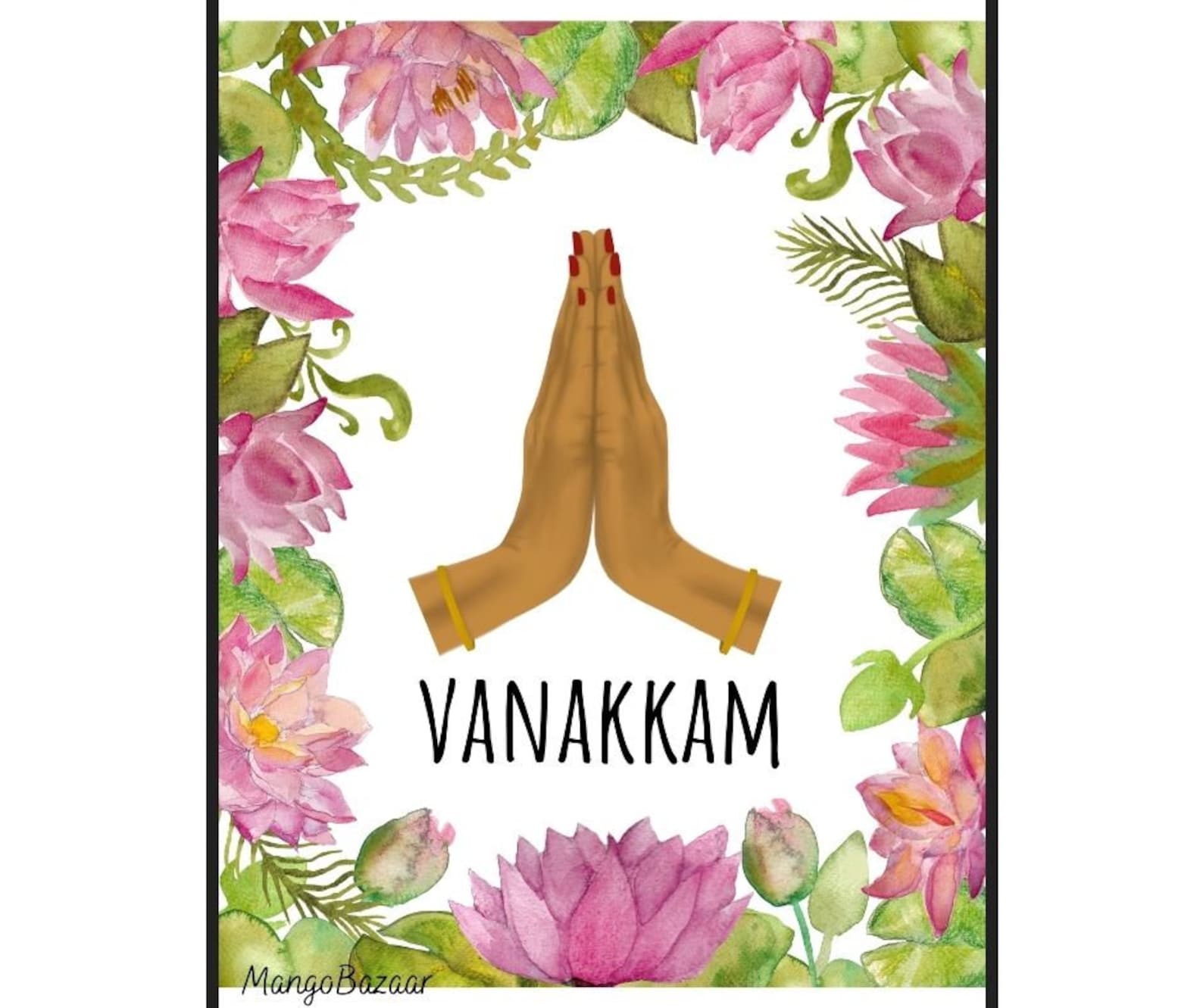 Vanakkam Printable, Hands, Lotus Water Lily, Indian Tamil Welcome Sign ...