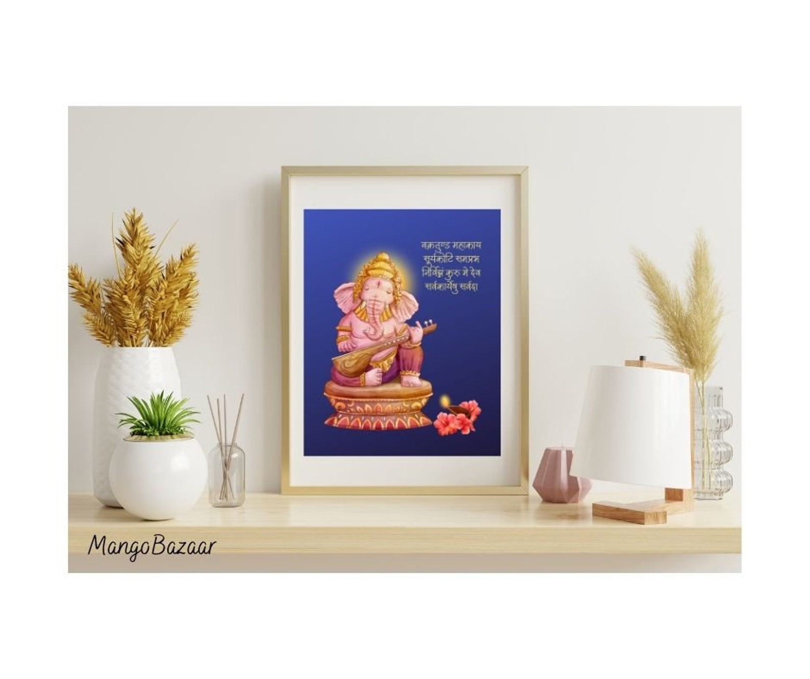 Ganesha Mantra Print, Vakratunda Mahakaya Shlok, Hindu Prayer Art ...