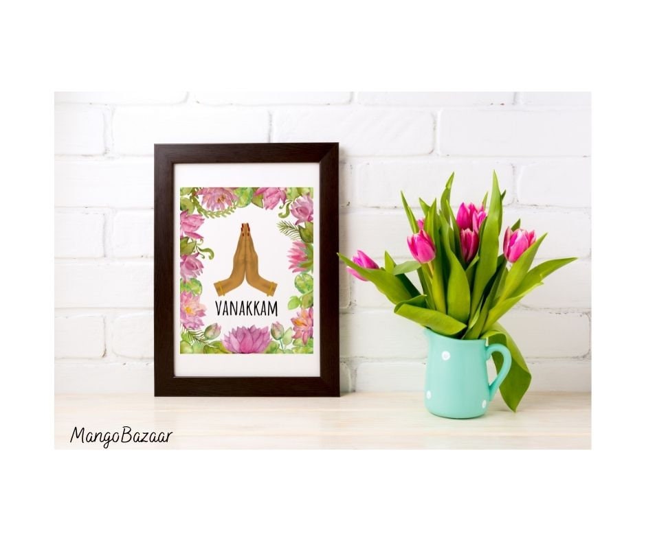 Vanakkam Printable, Hands, Lotus Water Lily, Indian Tamil Welcome Sign ...