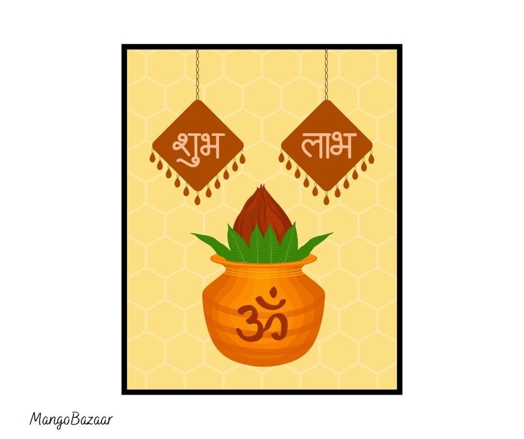 Shubh Labh Kalash Diwali Print, Hindi Sanskrit Auspicious Art (digital ...