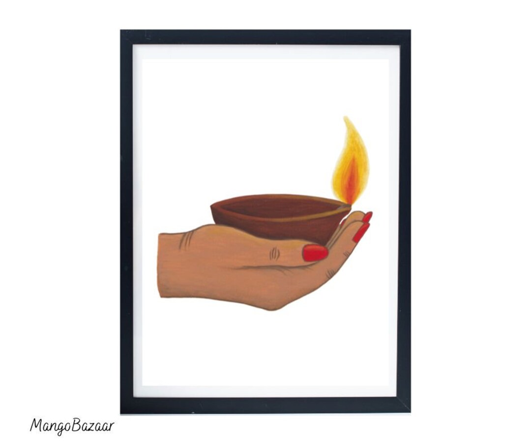 Diwali Diya Art Print, Hindu Festive Decor (digital Download) - Etsy