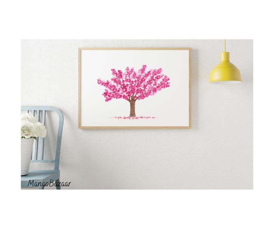 Cherry Blossom Tree Watercolor Painting, Spring Wall Art, Floral Home ...