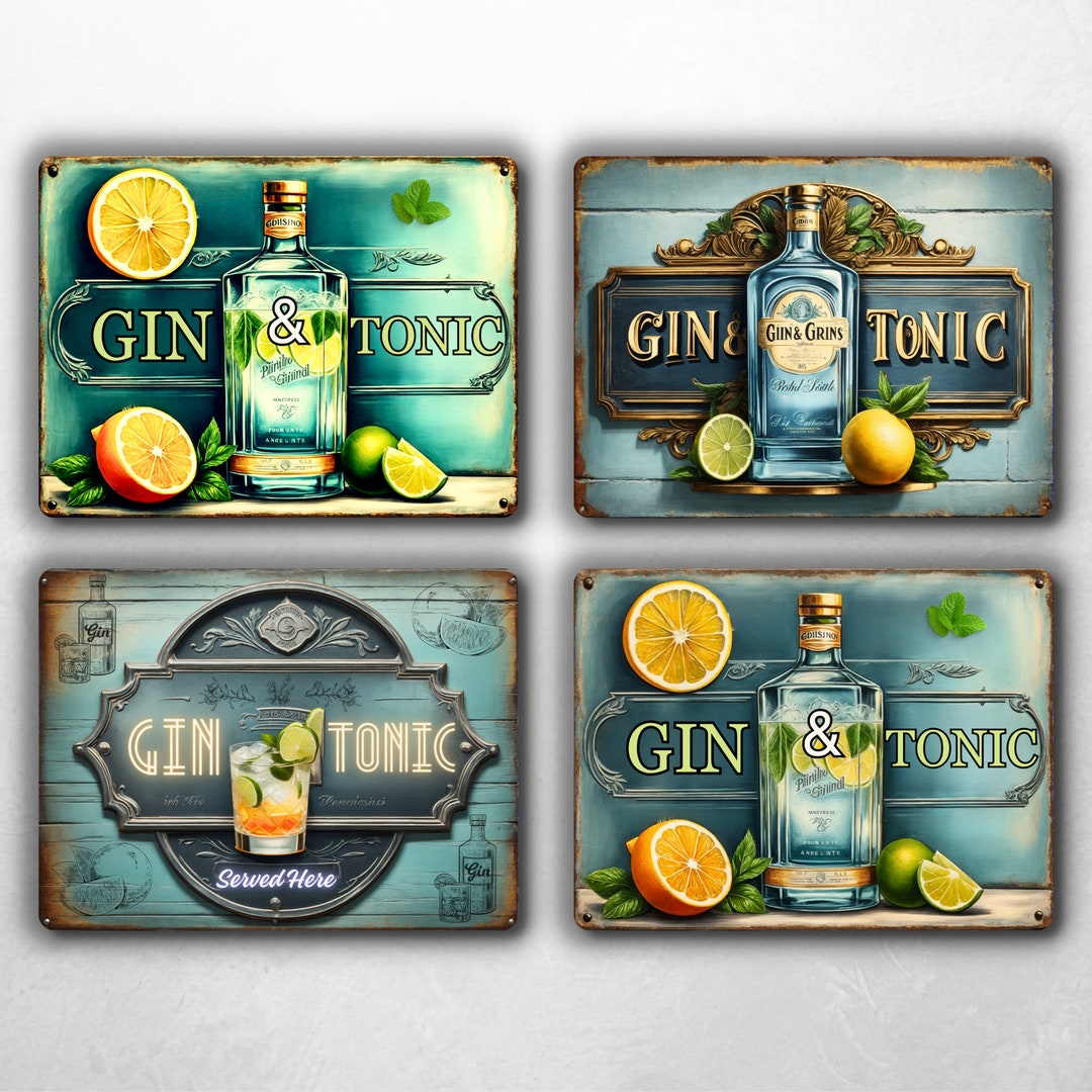 Gin Bar Sign - Gin & Tonic Print on Metal Wall Art for Pub, Drinking ...