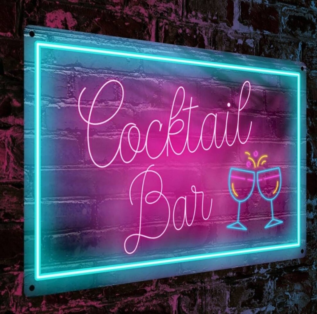 Neon Sign - Cocktail Bar - Neon Effect Printed on Metal | Wall Art for ...
