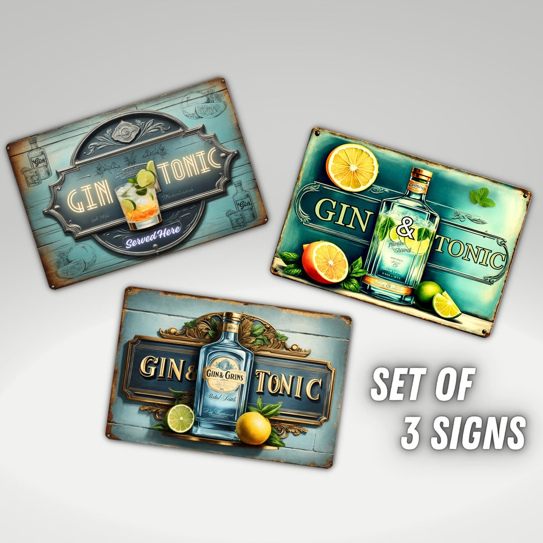 Gin Bar Signs for Man Cave Retro Wall Art, Pub Posters for Kitchen ...