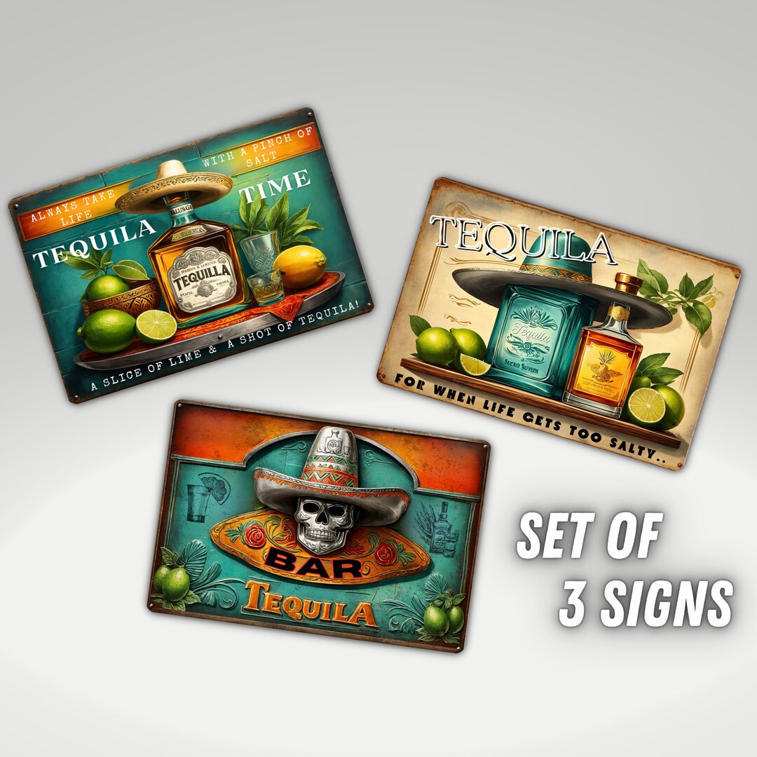 Tequila Bar Signs for Man Cave Retro Wall Art, Pub Posters for Kitchen ...