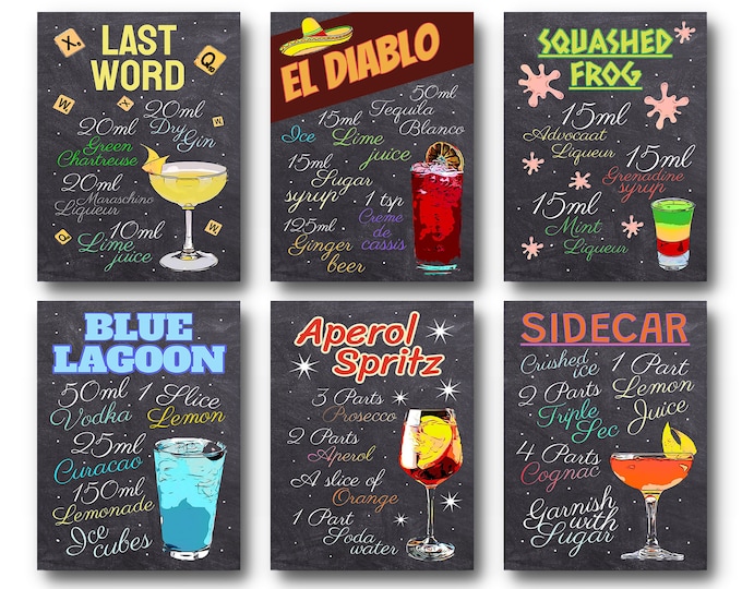 All Star Cocktail Poster and Guide Cocktails Poster and Over 100 Drinks Wall Art, Vintage, Wall ...