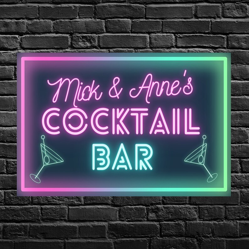 Personalised Neon Signs Cocktail Metal Wall Art for Bar/club - Etsy