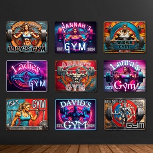 Gym Signs Home Gym Decor Custom Neon Effect Personalised Metal Wall Art ...