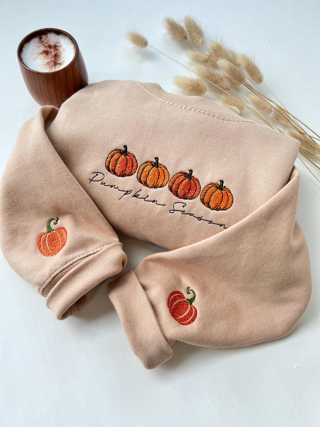 Embroidered Pumpkin Sweatshirt, Autumn Cozy Jumper for Her, Fall ...