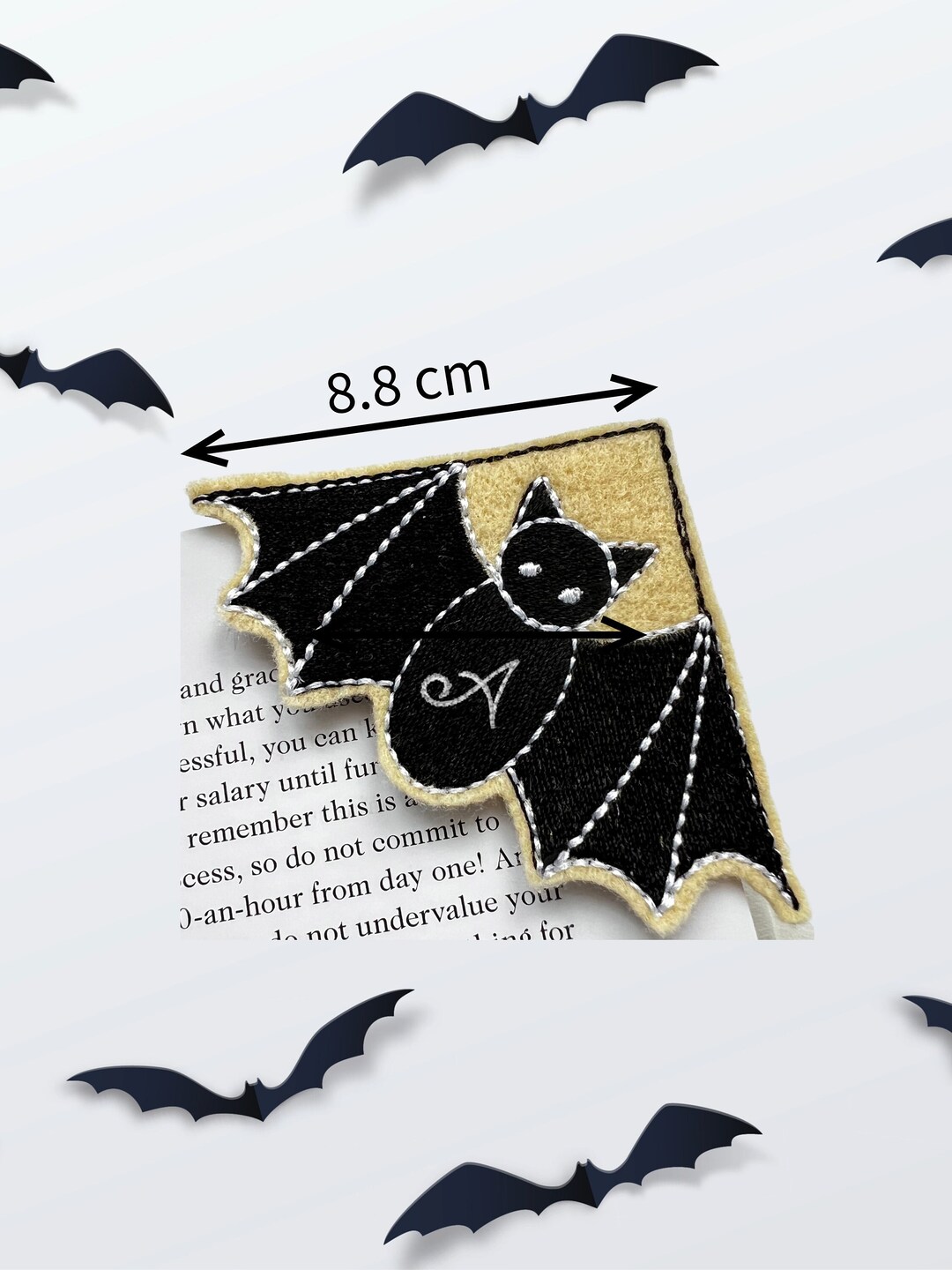 Custom Corner Bat Bookmark, Personalised Embroidered Bookmark for Book ...