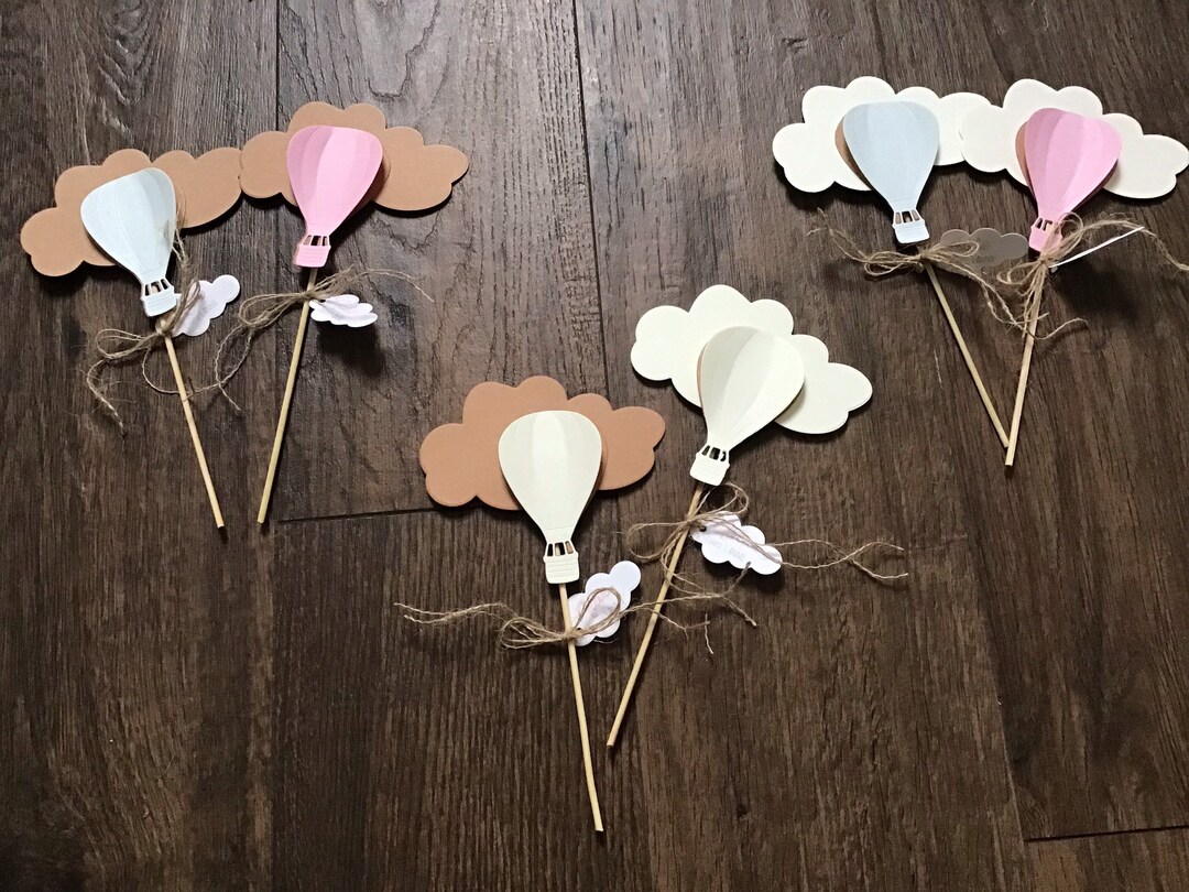 Set of 10 Paper Hot Air Balloon Placeholders Cloud Tag and Twine Bow ...