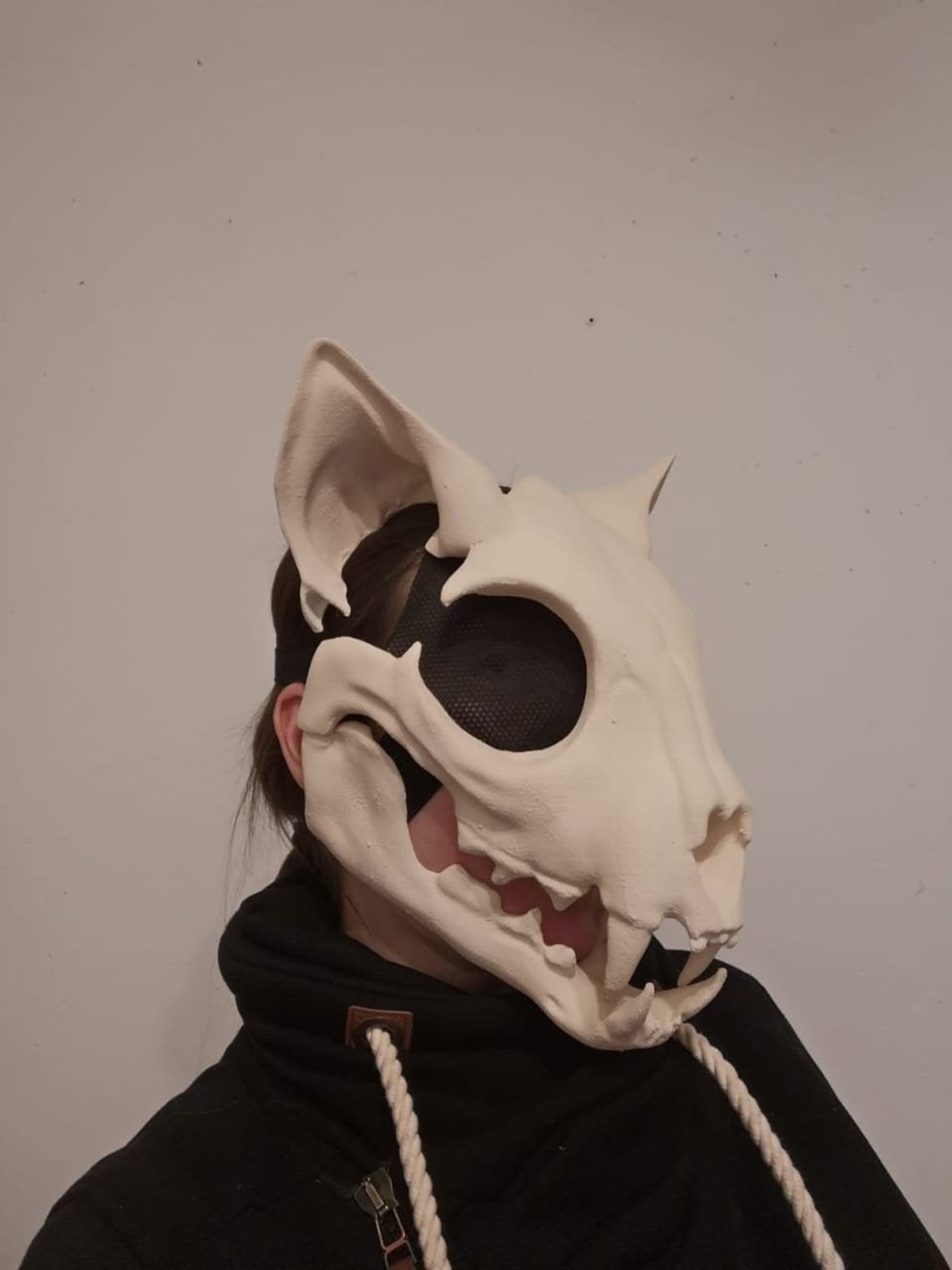 Movable Cat Skull Mask With Eye Mesh Cat Skull Moving Jaw Etsy