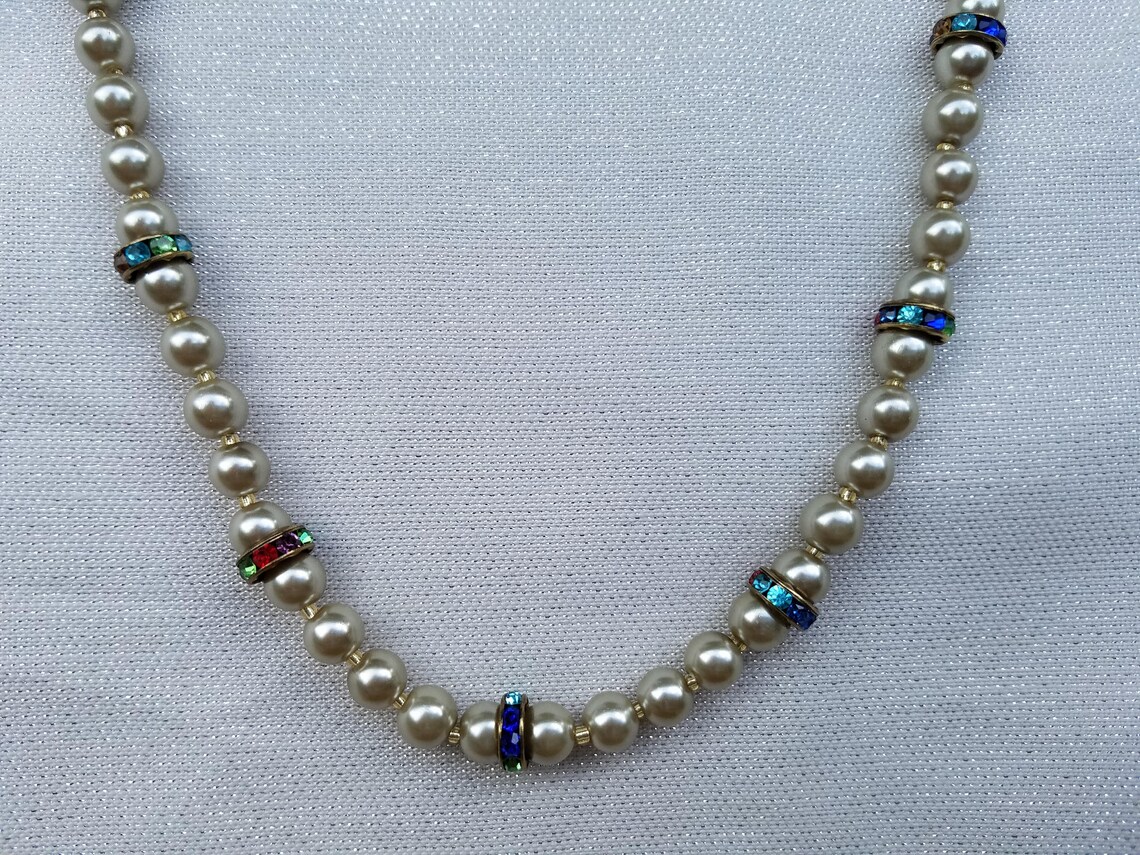 Platinum Pearls With Multi-color Sparkle Bead Necklace - Etsy