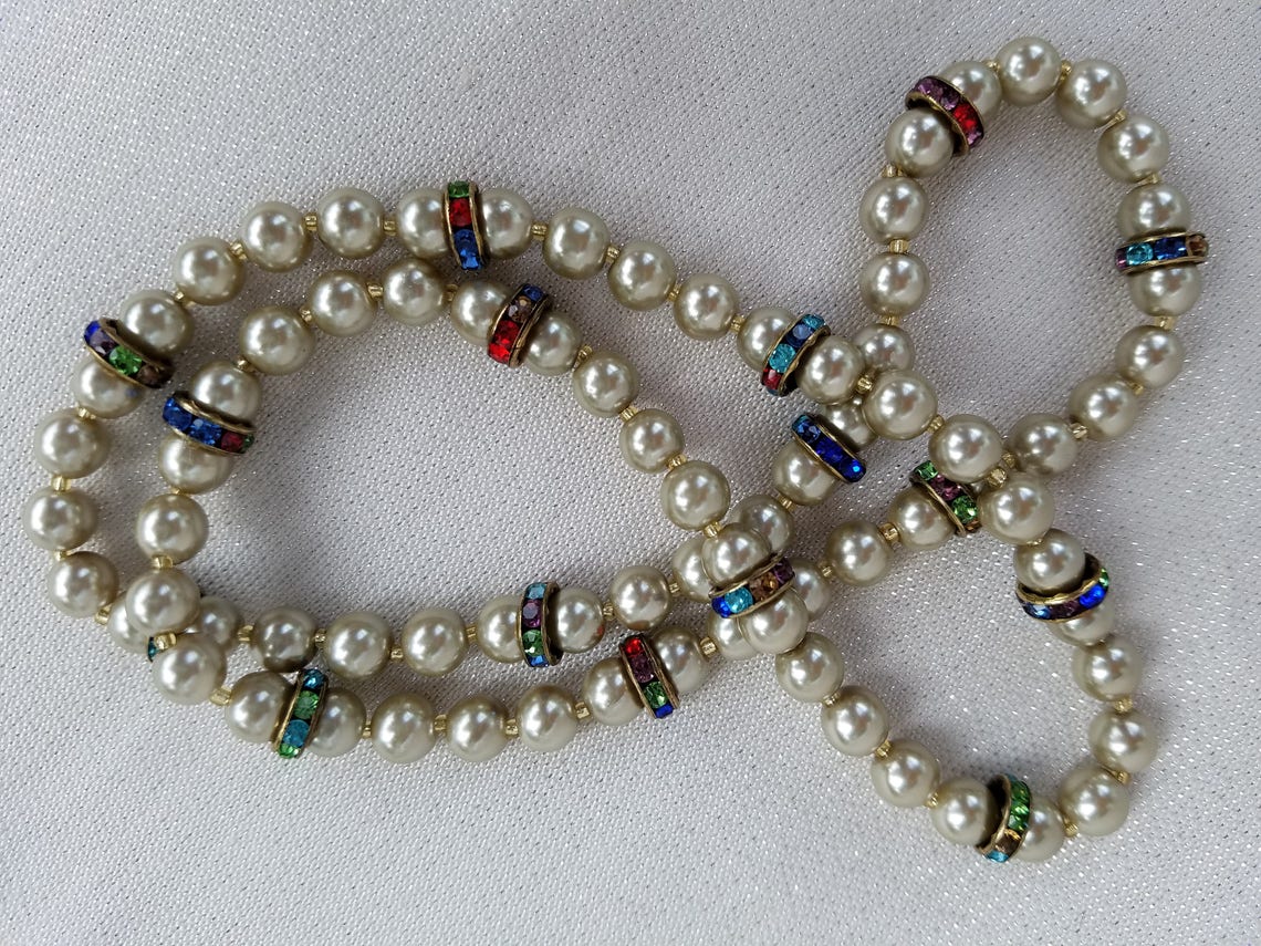 Platinum Pearls With Multi-color Sparkle Bead Necklace - Etsy