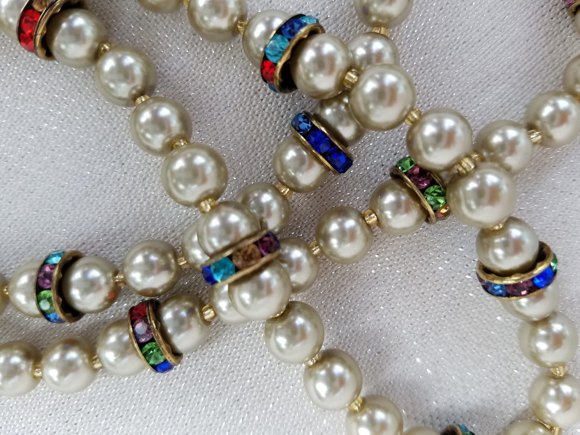 Platinum Pearls With Multi-color Sparkle Bead Necklace - Etsy