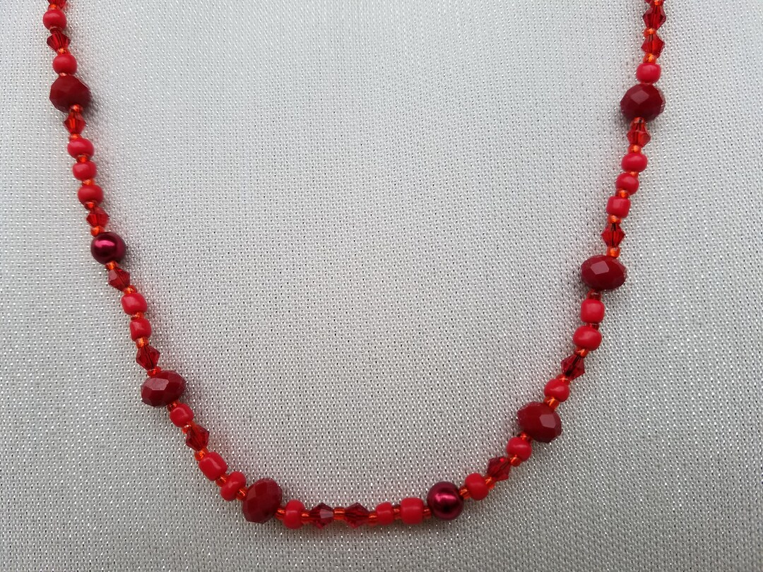 Bright Red Sparkle Bead Necklace - Red Crystals, Red Pearls, Cranberry ...