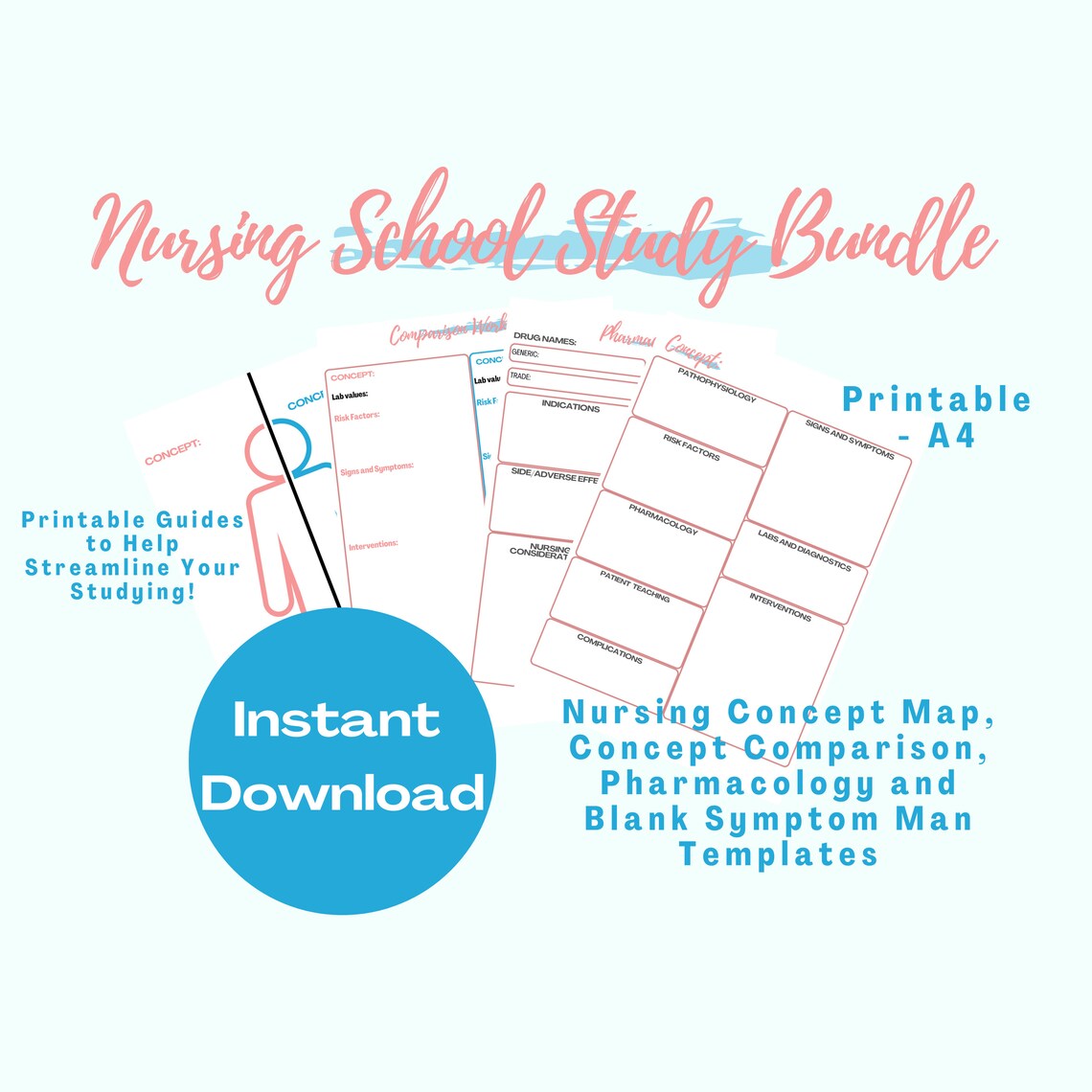 Nursing School Study Templates: Concept Map, Pharmacology (printable ...