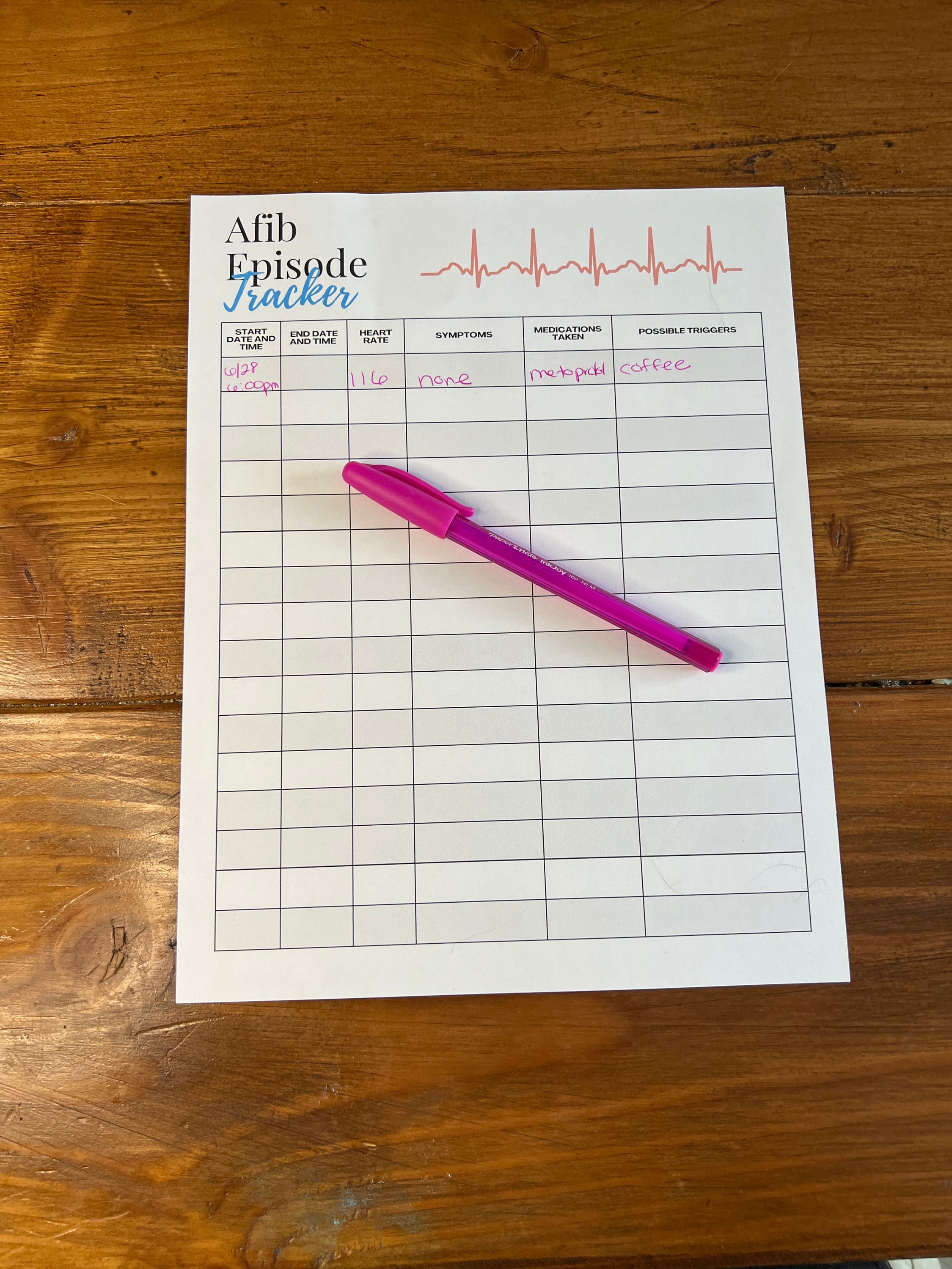 Afib Episode Tracker: Atrial Fibrillation Log (printable) - Etsy