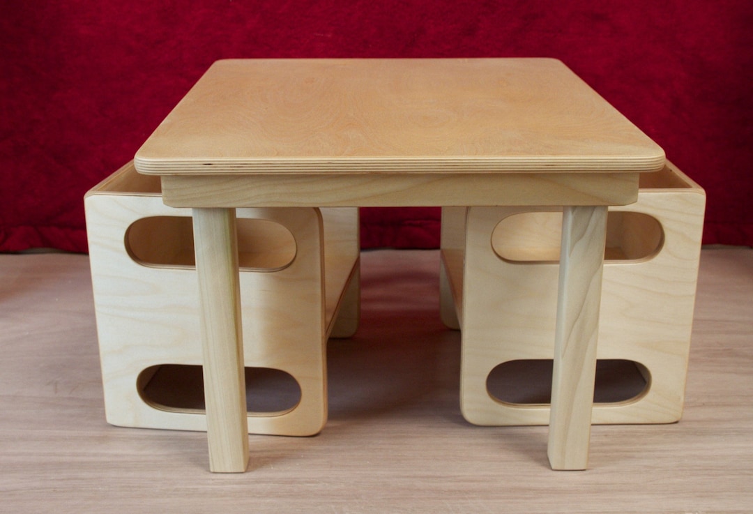 Montessori Table and Chair Set - 22" X 26" Table With 2 Cube Chairs ...